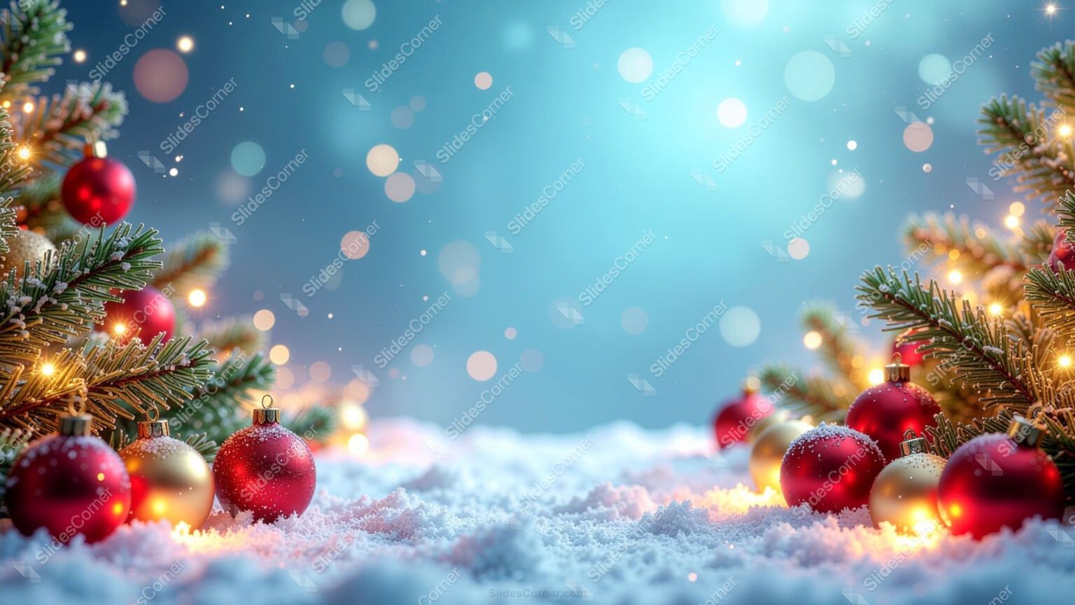 Christmas PowerPoint background in gold with red balls and lights ...
