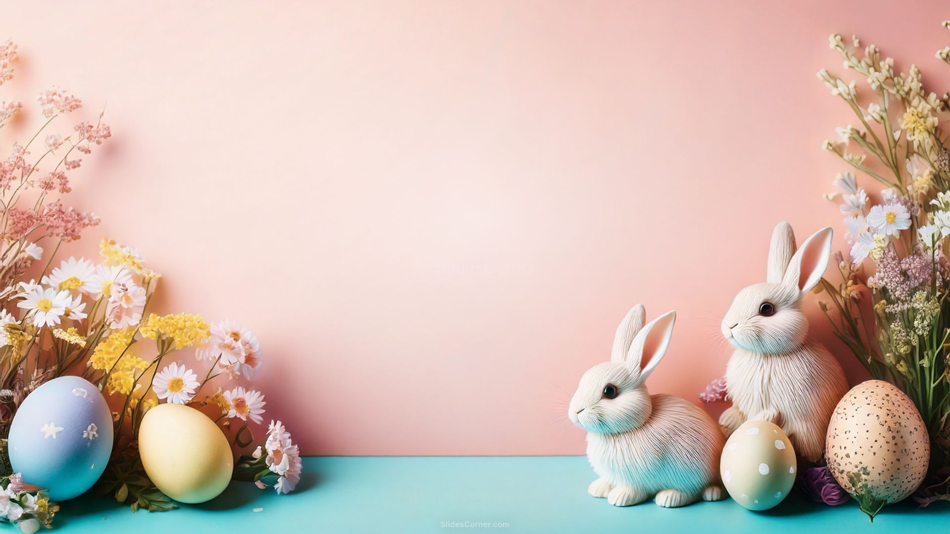 Pink Easter Background for PPT with Bunnies, Eggs, and Flowers ...